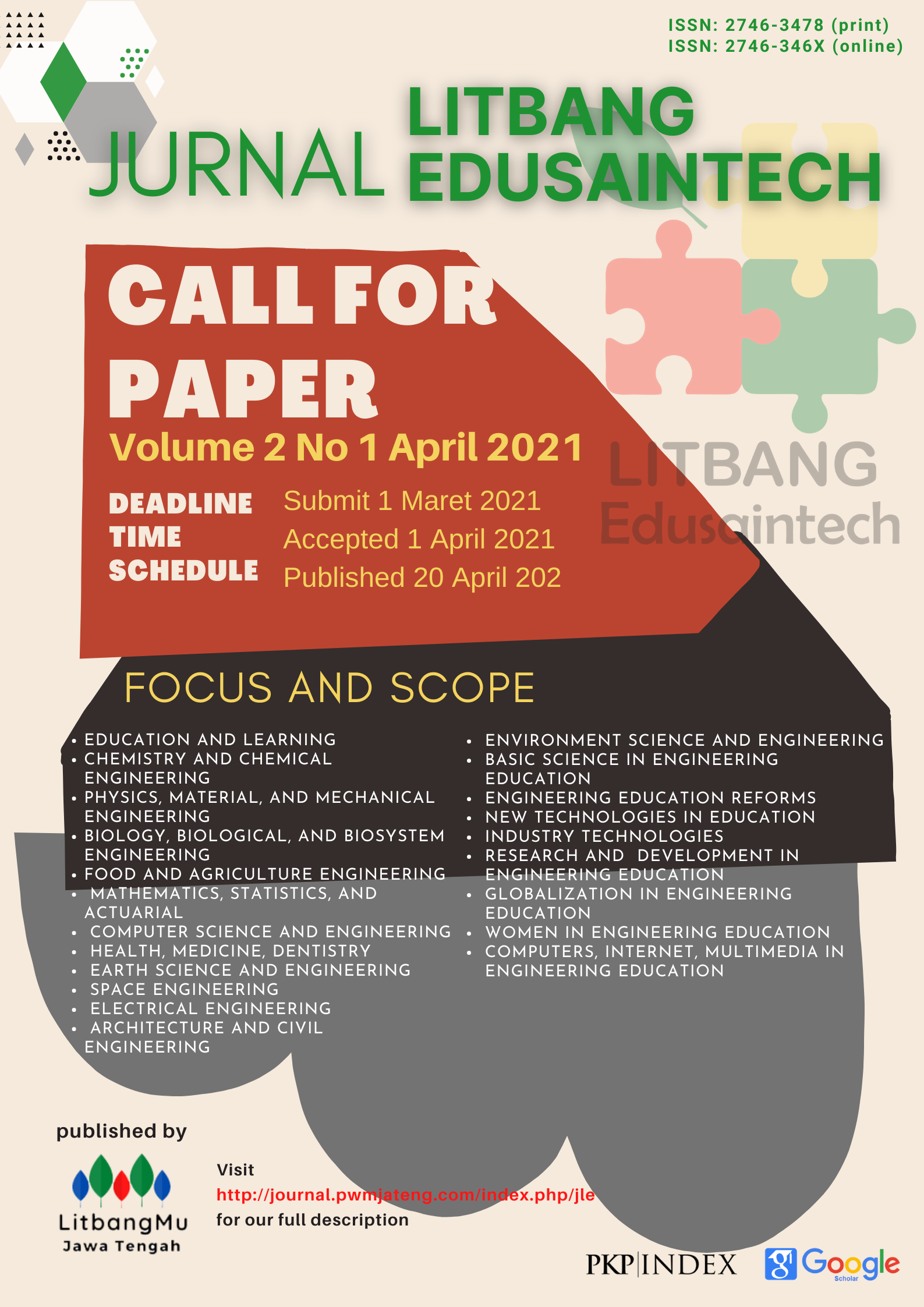 Call For Paper Volume 2 No 1 April 2021 Jurnal Litbang Edusaintech